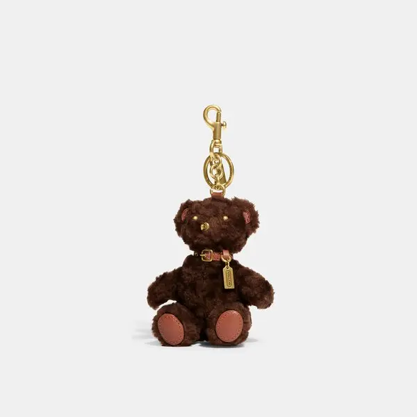 Coach Bear Bag Charm In Signature Shearling - Brass/Chocolate